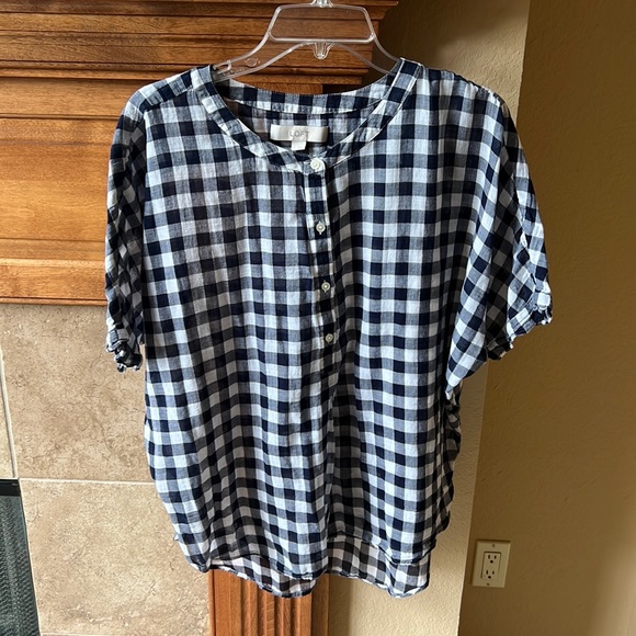 LOFT | Tops | Loft Blue And White Checkered Blouse | Poshmark